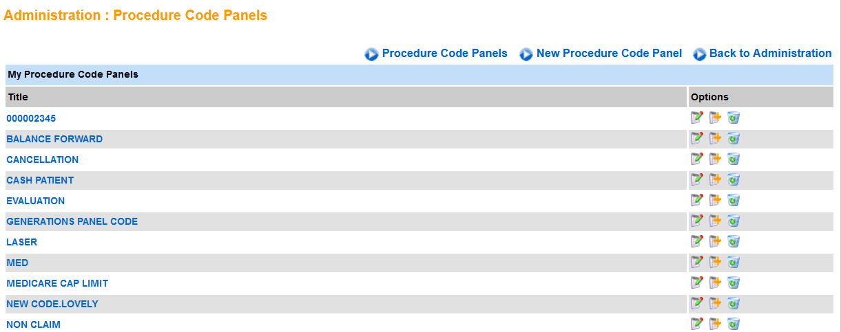 Procedure Code Panels - Non-Claim Charge Codes